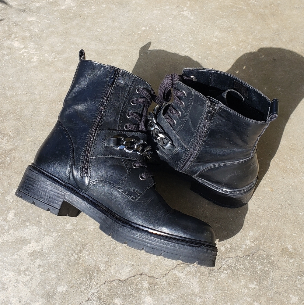 Aldo Adelie Leather Combat Boots With Chain Size 10 - Gem